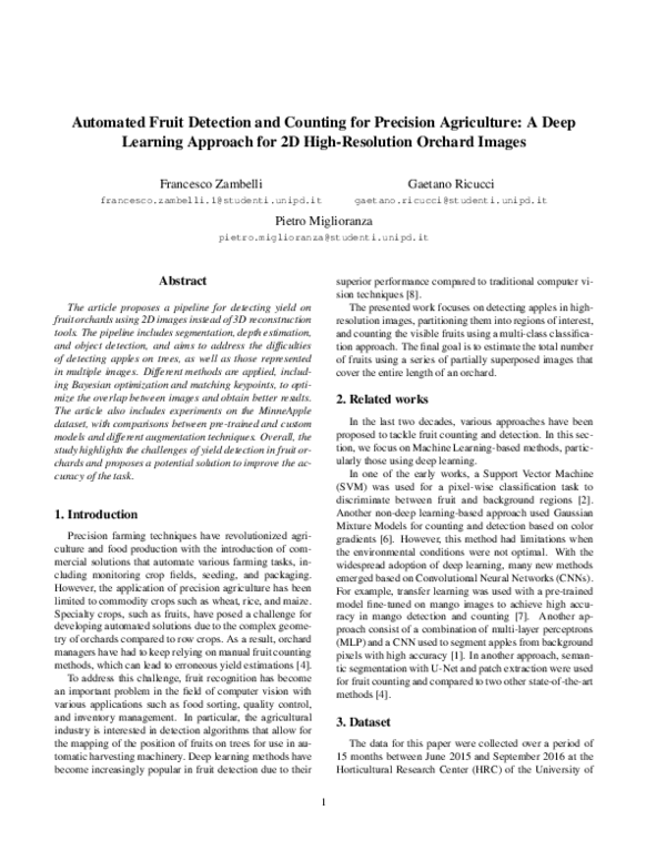 Pdf Automated Fruit Detection And Counting For Precision Agriculture A Deep Learning Approach