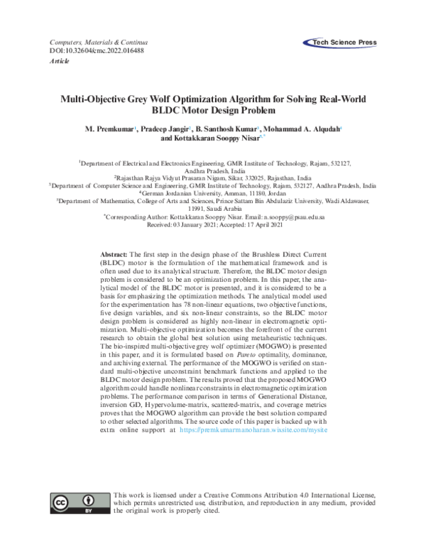Pdf Multi Objective Grey Wolf Optimization Algorithm For Solving Real World Bldc Motor Design