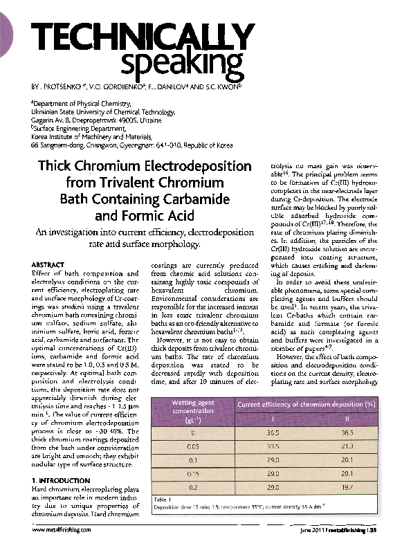 (PDF) Thick Chromium Electrodeposition from Trivalent Chromium Bath ...
