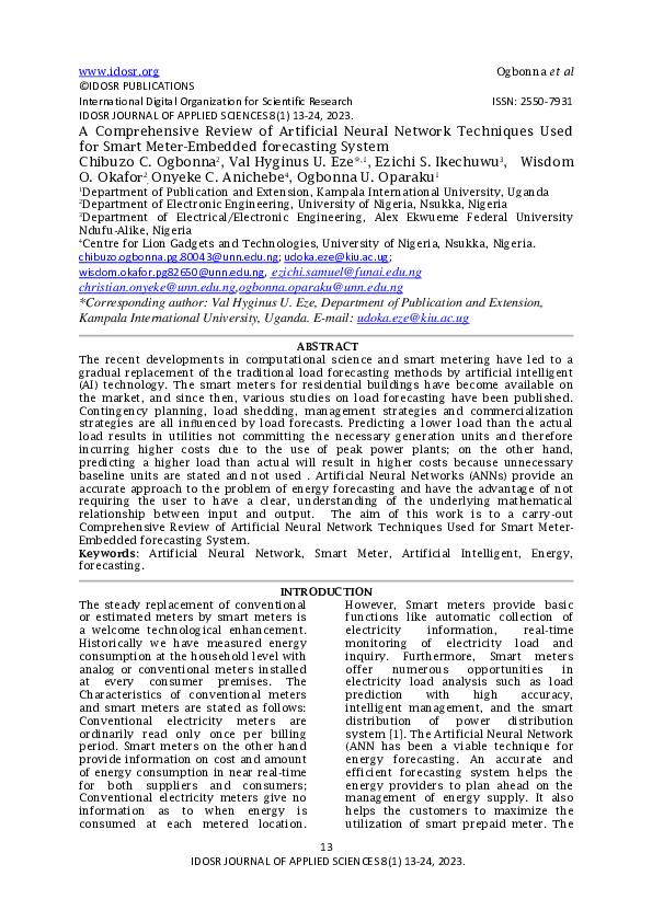(PDF) A Comprehensive Review of Artificial Neural Network Techniques Used for Smart Meter ...