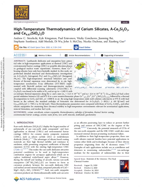 (PDF) High-Temperature Thermodynamics of Cerium Silicates, A-Ce2Si2O7 ...