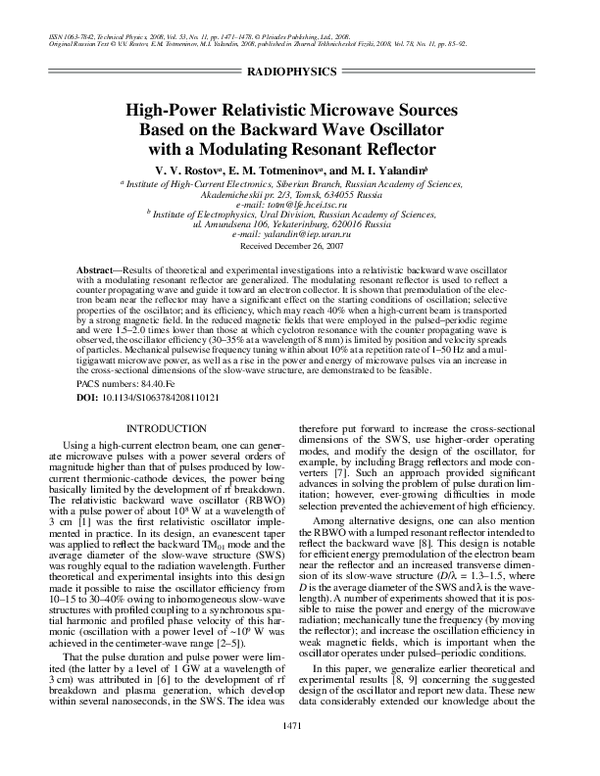 (PDF) High-power relativistic microwave sources based on the backward ...