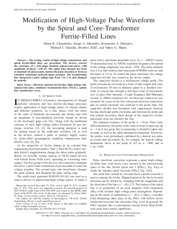 (PDF) Modification of High-Voltage Pulse Waveform by the Spiral and ...