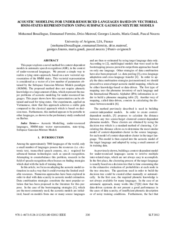 (PDF) Acoustic modeling for under-resourced languages based on ...