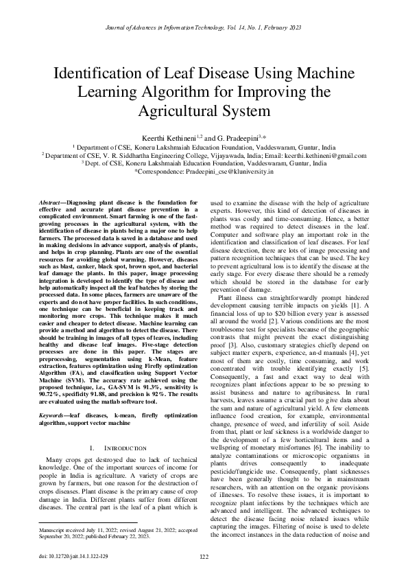 (PDF) Identification of Leaf Disease Using Machine Learning Algorithm ...
