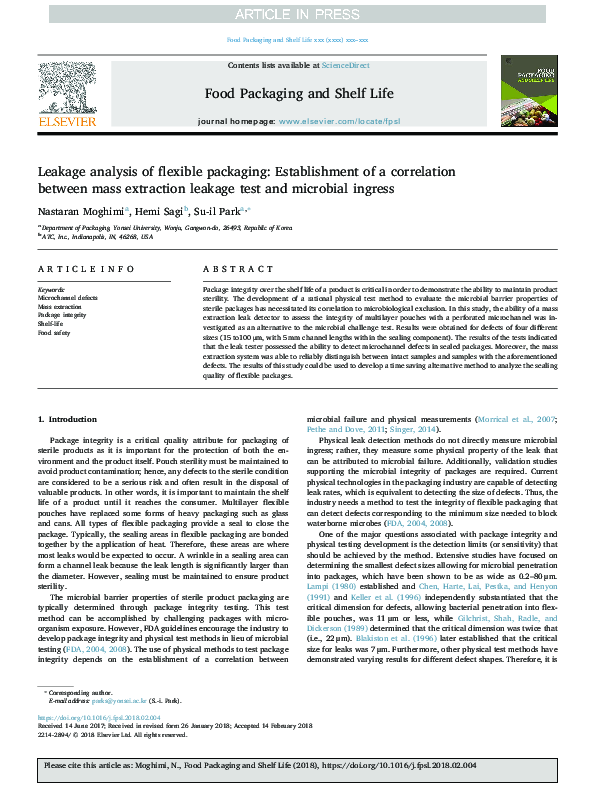 (PDF) Leakage analysis of flexible packaging: Establishment of a ...