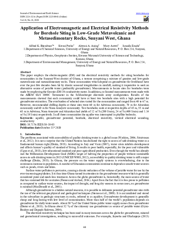 (PDF) Application of Electromagnetic and Electrical Resistivity Methods for Borehole Siting in ...