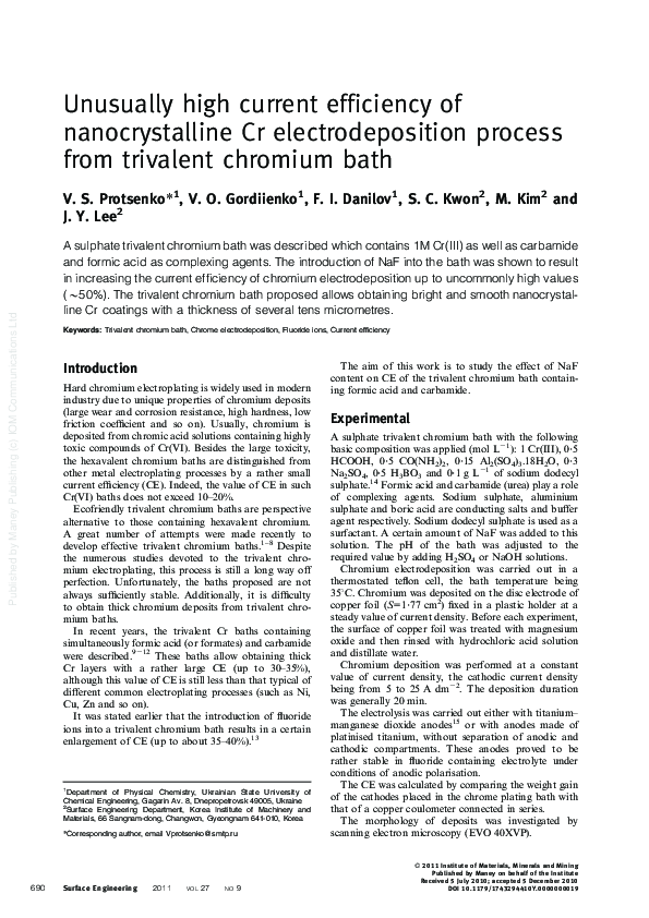 (PDF) Unusually high current efficiency of nanocrystalline Cr electrodeposition process from ...