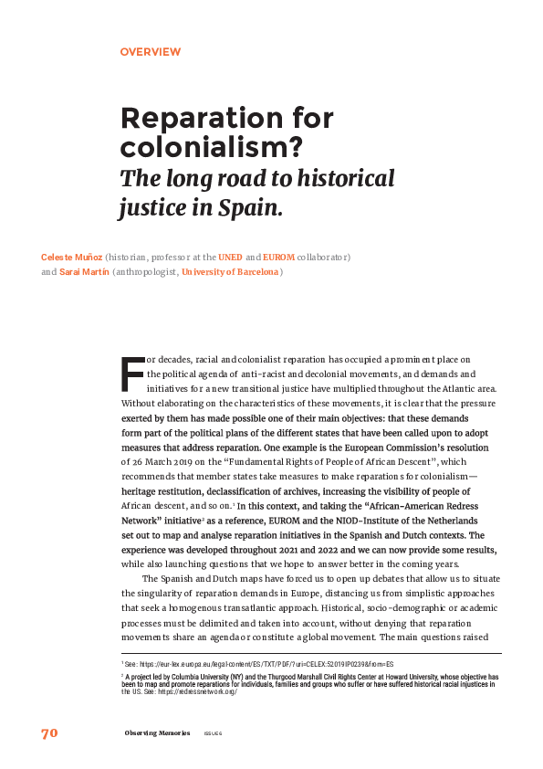(PDF) Reparation for colonialism? The long road to historical justice ...