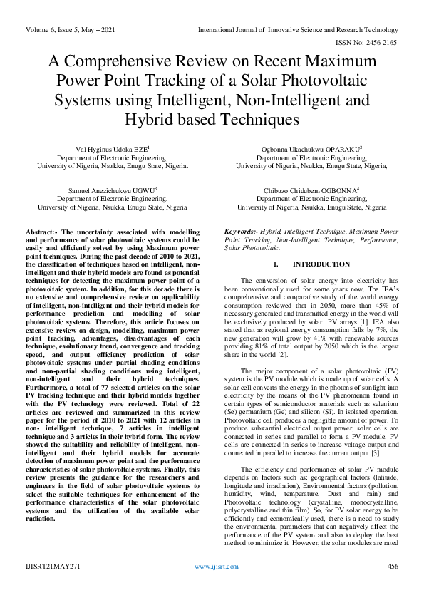 (PDF) A Comprehensive Review on Recent Maximum Power Point Tracking of a Solar Photovoltaic ...