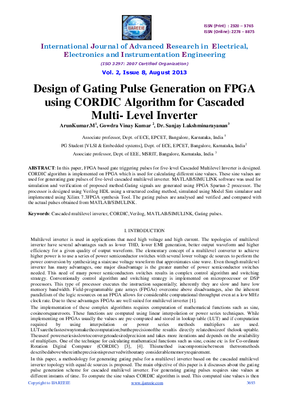 (PDF) Design of Gating Pulse Generation on FPGA using CORDIC Algorithm for Cascaded Multi- Level ...