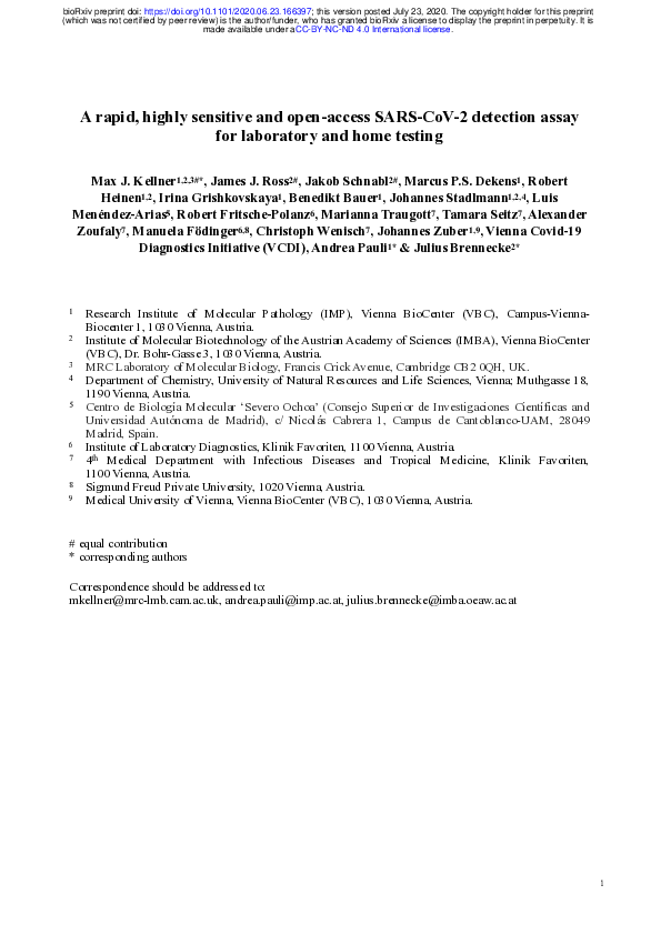 Pdf A Rapid Highly Sensitive And Open Access Sars Cov 2 Detection Assay For Laboratory And