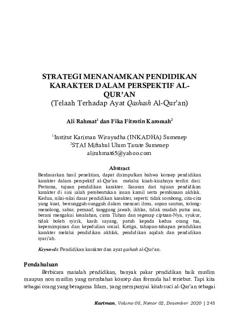 (PDF) Strategi Menanamkan Pendidikan Karakter Dalam Perspektif Al-Qur’an