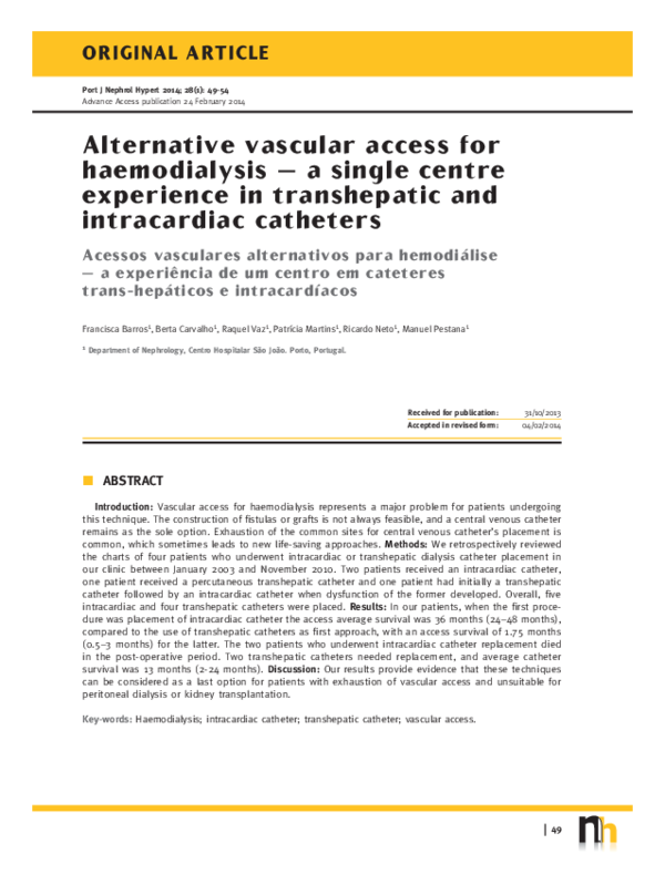 (PDF) Alternative vascular access for haemodialysis–a single centre ...