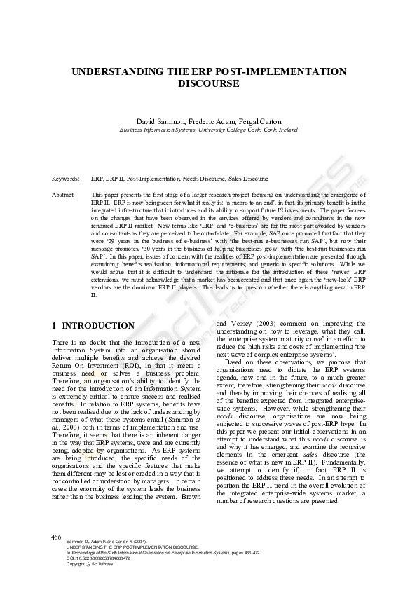 (PDF) Understanding the ERP Post-Implementation Discourse