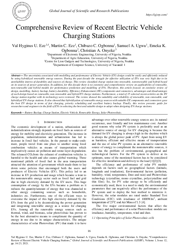 (PDF) Comprehensive Review of Recent Electric Vehicle Charging Stations