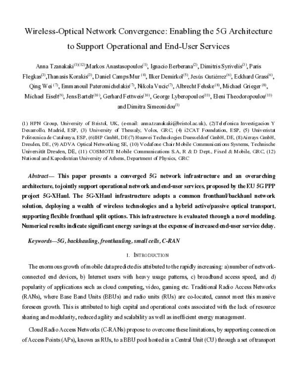 (PDF) Wireless-Optical Network Convergence: Enabling the 5G Architecture to Support Operational ...