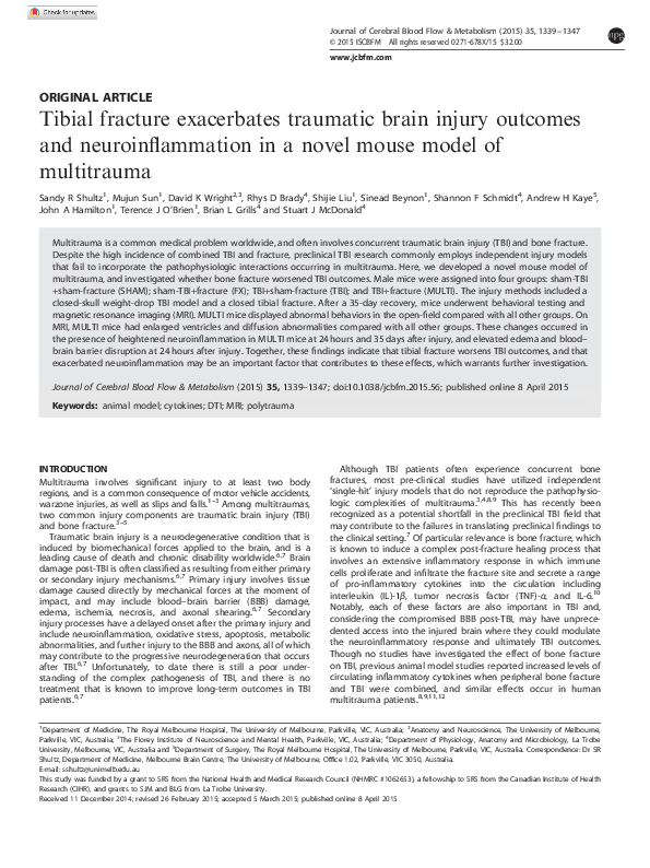(PDF) Tibial fracture exacerbates traumatic brain injury outcomes and ...