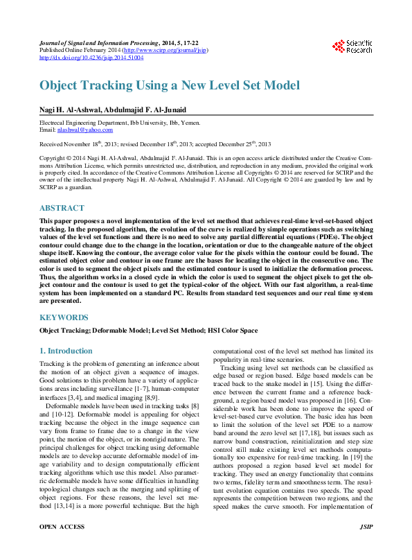 (PDF) Object Tracking Using a New Level Set Model