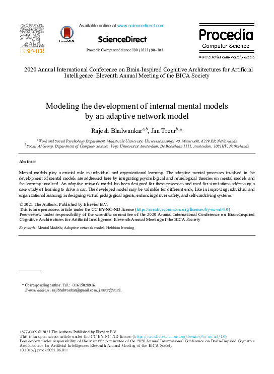 (PDF) Modeling the development of internal mental models by an adaptive network model