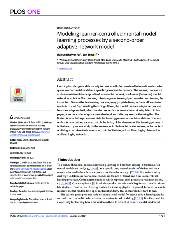 (PDF) Modeling learner-controlled mental model learning processes by a second-order adaptive ...