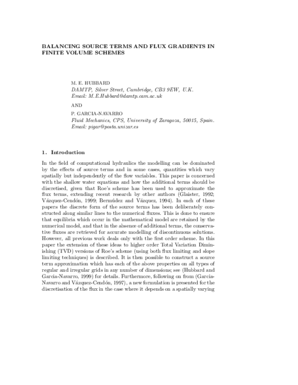 (PDF) Balancing Source Terms and Flux Gradients in Finite Volume Schemes | María Pilar García ...