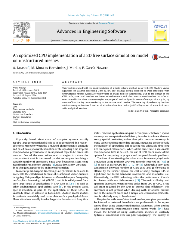 (PDF) An optimized GPU implementation of a 2D free surface simulation model on unstructured ...