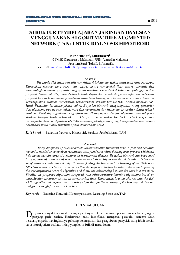 (PDF) Struktur Pembelajaran Jaringan Bayesian Menggunakan Algoritma ...