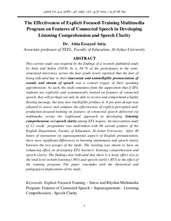 (PDF) The Effectiveness of Explicit Focused-Training Multimedia Program ...