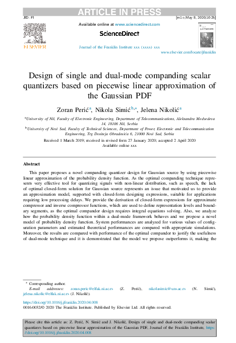 (PDF) Design of single and dual-mode companding scalar quantizers based on piecewise linear ...