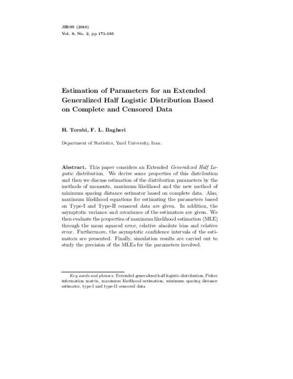 Pdf Parameter Estimation For Extended Generalized Half Logistic