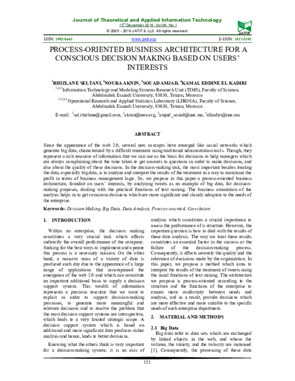 (PDF) Process-Oriented Business Architecture for Data-Driven Decisions