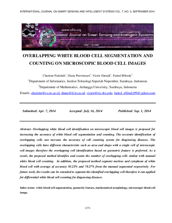 (PDF) Overlapping White Blood Cell Segmentation And Counting On Microscopic Blood Cell Images