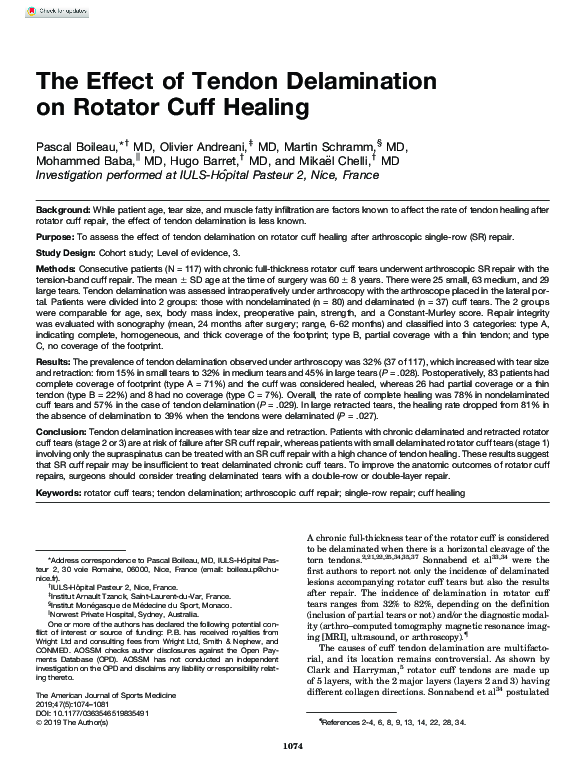 (PDF) The Effect of Tendon Delamination on Rotator Cuff Healing