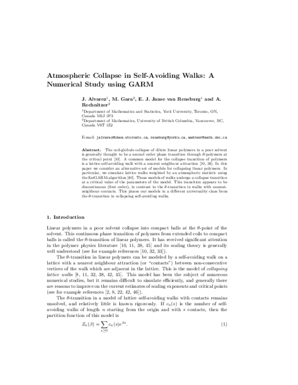 (PDF) Atmospheric collapse in self-avoiding walks: a numerical study using GARM