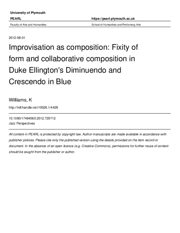 (PDF) Improvisation as Composition: Fixity of Form and Collaborative ...