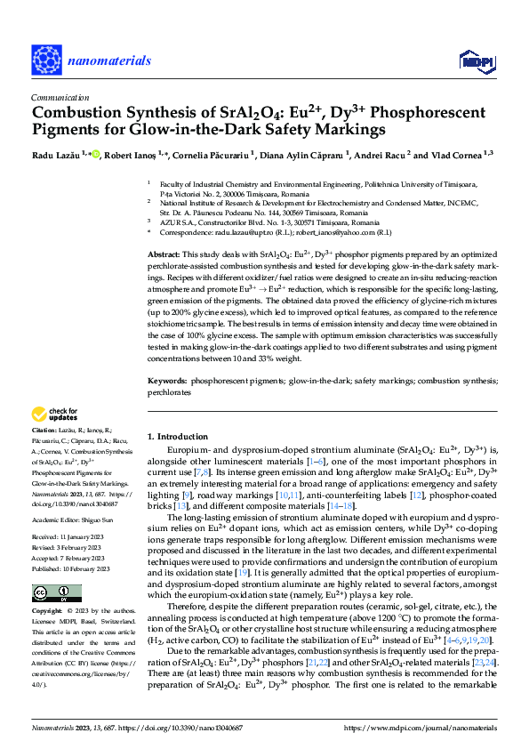 (PDF) Combustion Synthesis of SrAl2O4: Eu2+, Dy3+ Phosphorescent ...