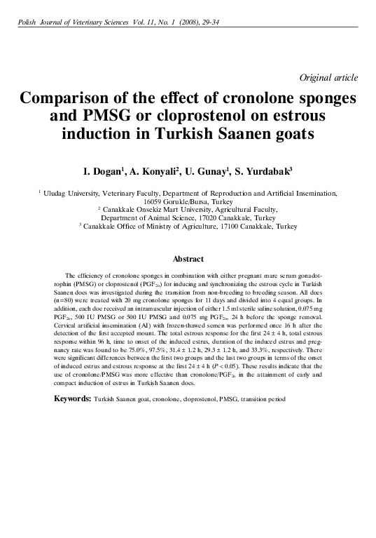 Comparison of the effect of cronolone sponges and PMSG or cloprostenol ...