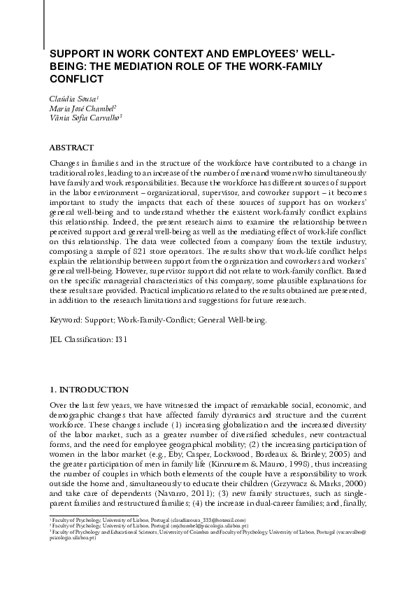 (PDF) Support in Work Context and Employees’ Well-Being: The Mediation ...