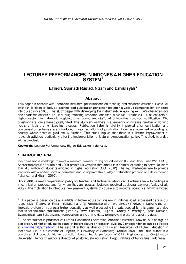(PDF) Lecturer Performances in Indonesia Higher Education System