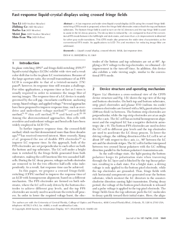 (PDF) Fast-response liquid-crystal displays using crossed fringe fields