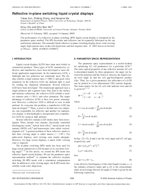 (PDF) Reflective in-plane switching liquid crystal displays