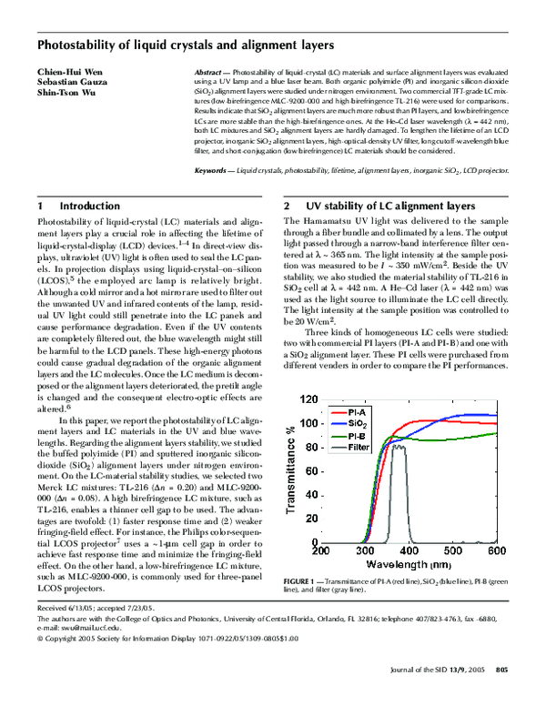 (PDF) Photostability of liquid crystals and alignment layers
