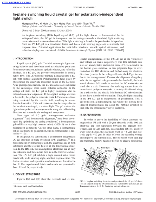 (PDF) In-plane switching liquid crystal gel for polarization ...