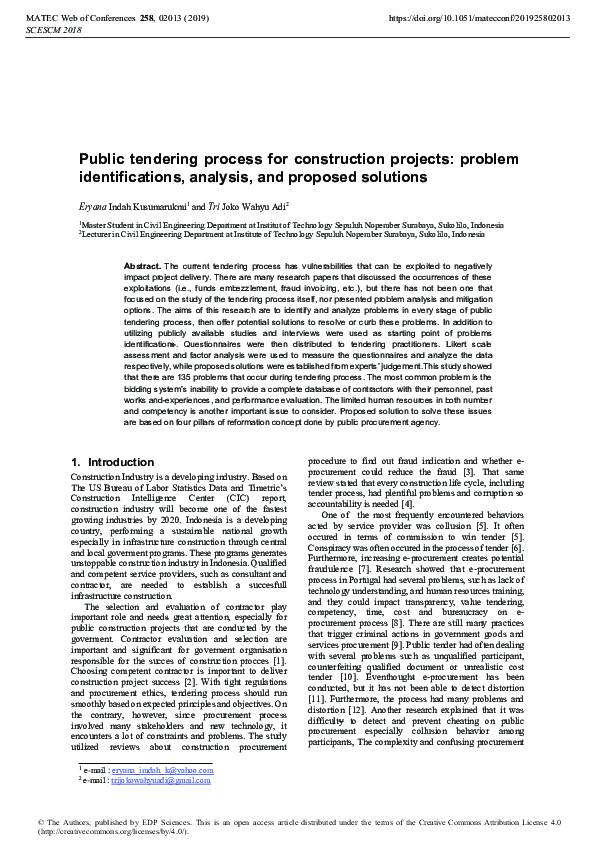 (PDF) Public tendering process for construction projects: problem ...