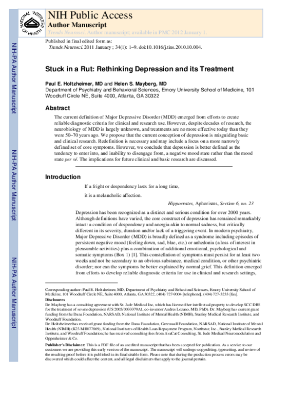 (PDF) Stuck in a rut: rethinking depression and its treatment