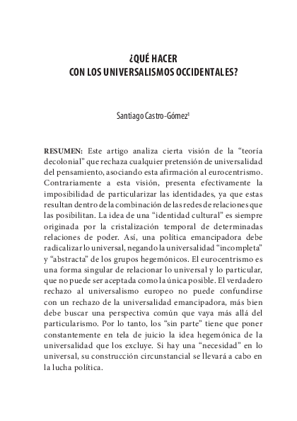 (PDF) ¿Qué Hacer Con Los Universalismos Occidentales?