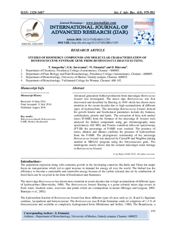 (PDF) Studies of Bioenergy Compounds and Molecular Characterization of ...
