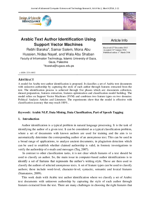 (PDF) Arabic text author identification using support vector machines