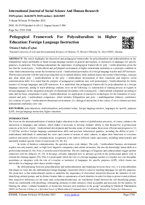 Pdf Pedagogical Framework For Polyculturalism In Higher Education Foreign Language Instruction